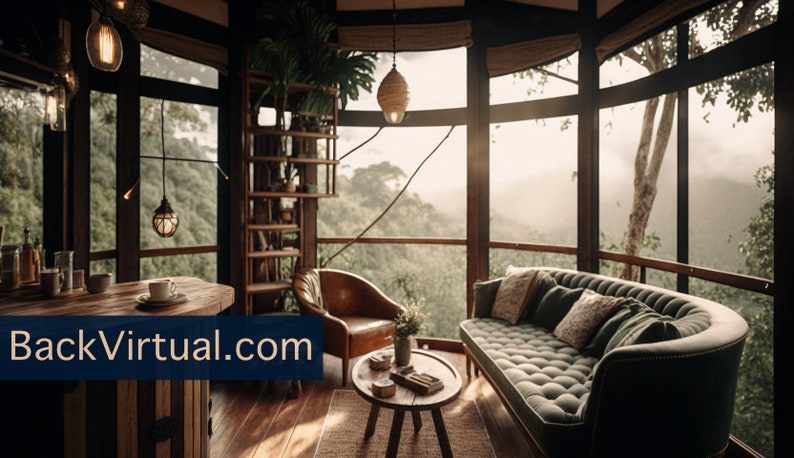 Zoom Virtual Background, Treehouse Office Modern Morning Treetops Above ...