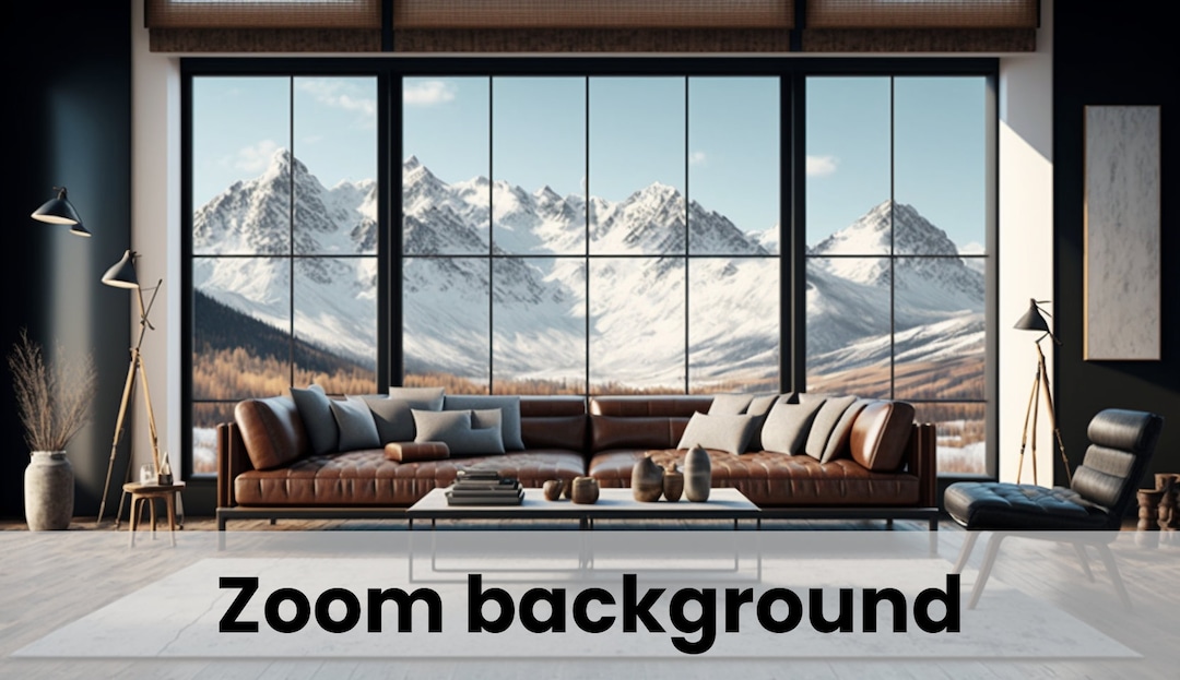 Zoom Virtual Background, Mountain Home Office Modern With Snowy Peaks ...