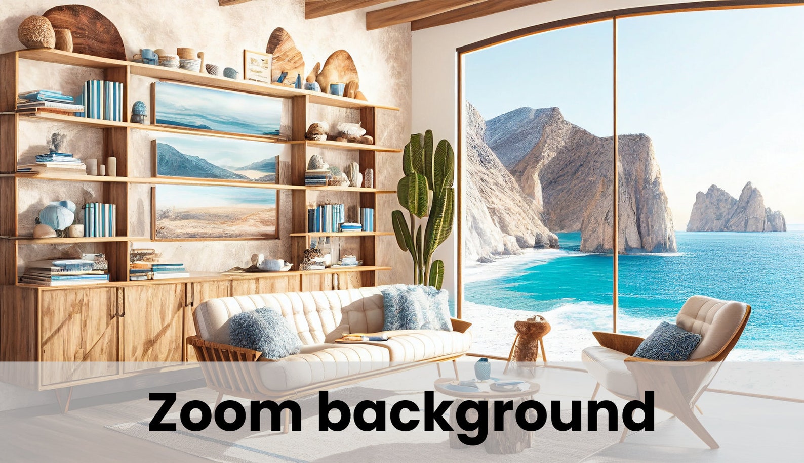 Zoom Virtual Background, Ocean Sea Island Views Bright Modern Office ...