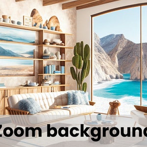 Zoom Virtual Background, Ocean Sea Island Views Bright Modern Office ...