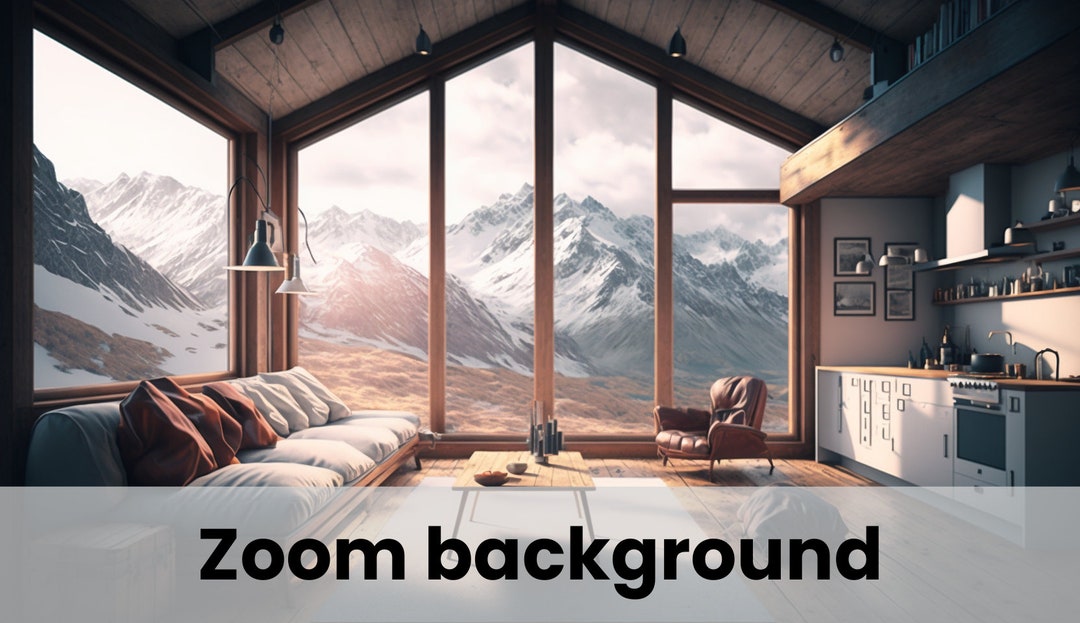 Zoom Virtual Background, Mountain Spacious Cabin Modern With Snowy ...