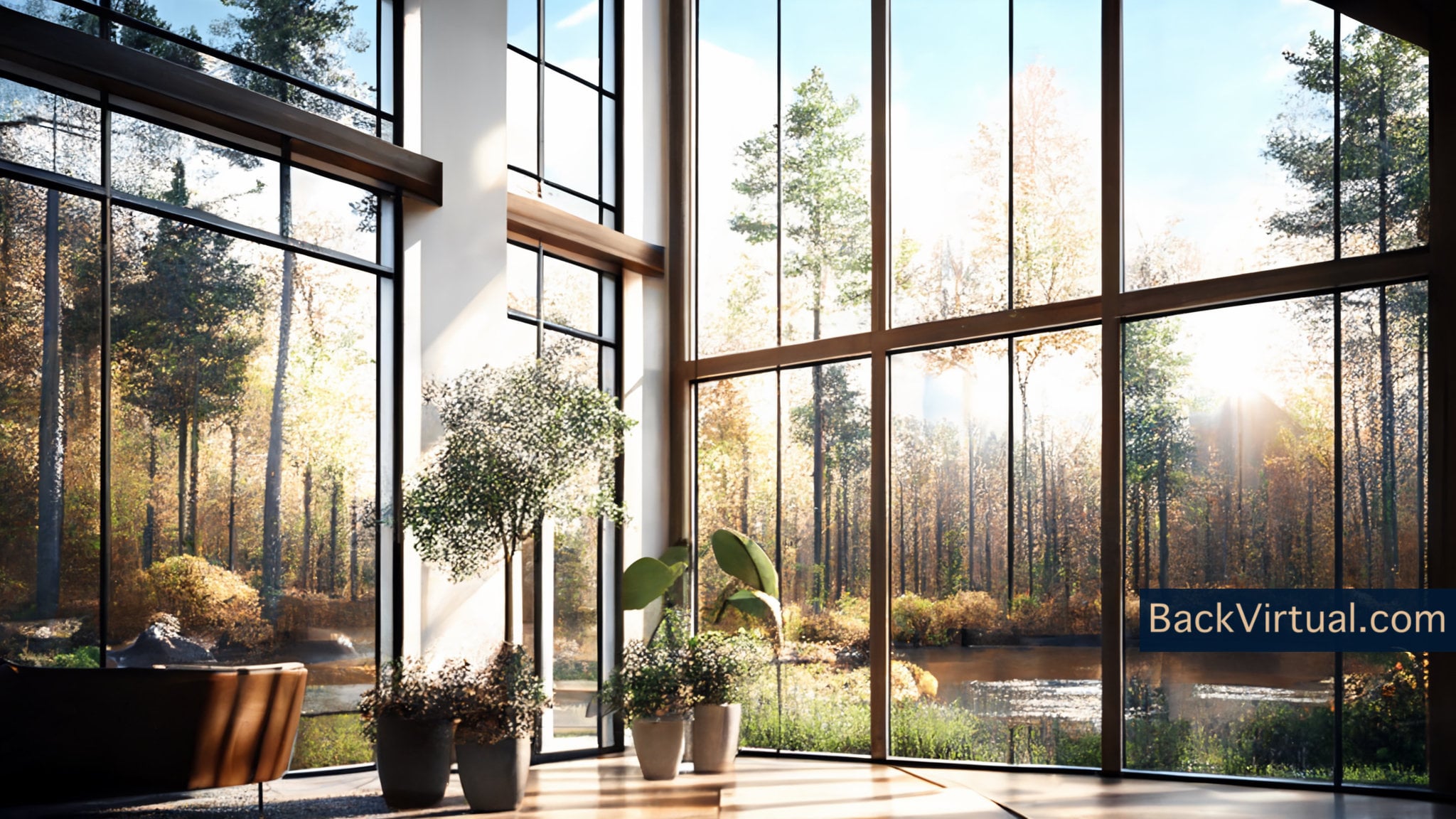 Zoom Virtual Background, Forest Modern Home Office Modern With Natural ...