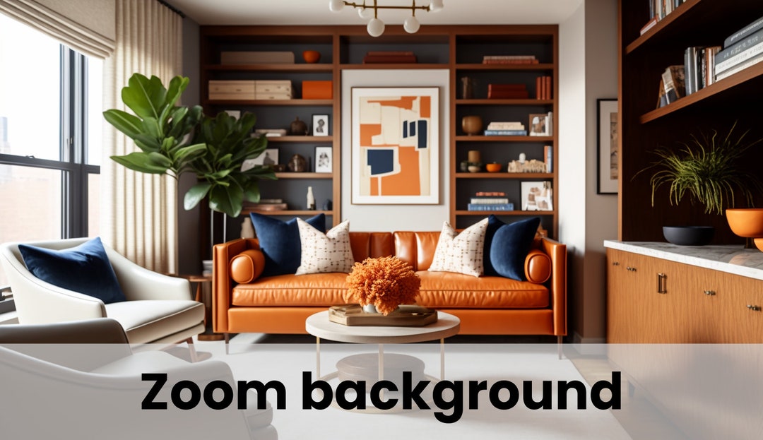 Zoom Virtual Background, City Apartment, Modern, Living Room, Leather ...