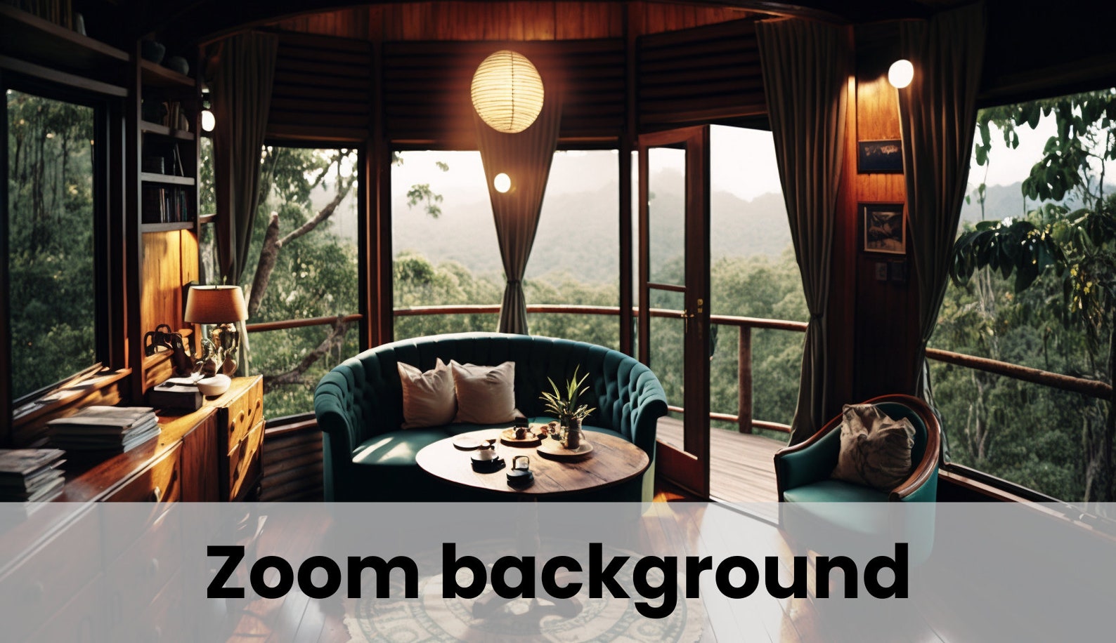 Zoom Virtual Background, Treehouse Office Modern Morning Treetops Above ...