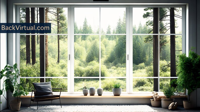 Zoom Virtual Background, Forest Modern Home Office Modern With Natural Light Tree Spacious for ...