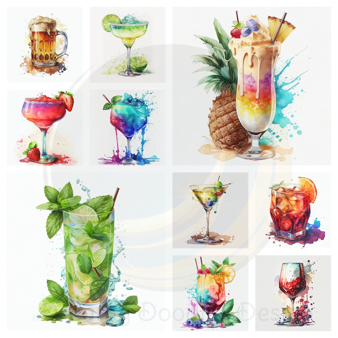 Watercolor Cocktails Clipart - Etsy