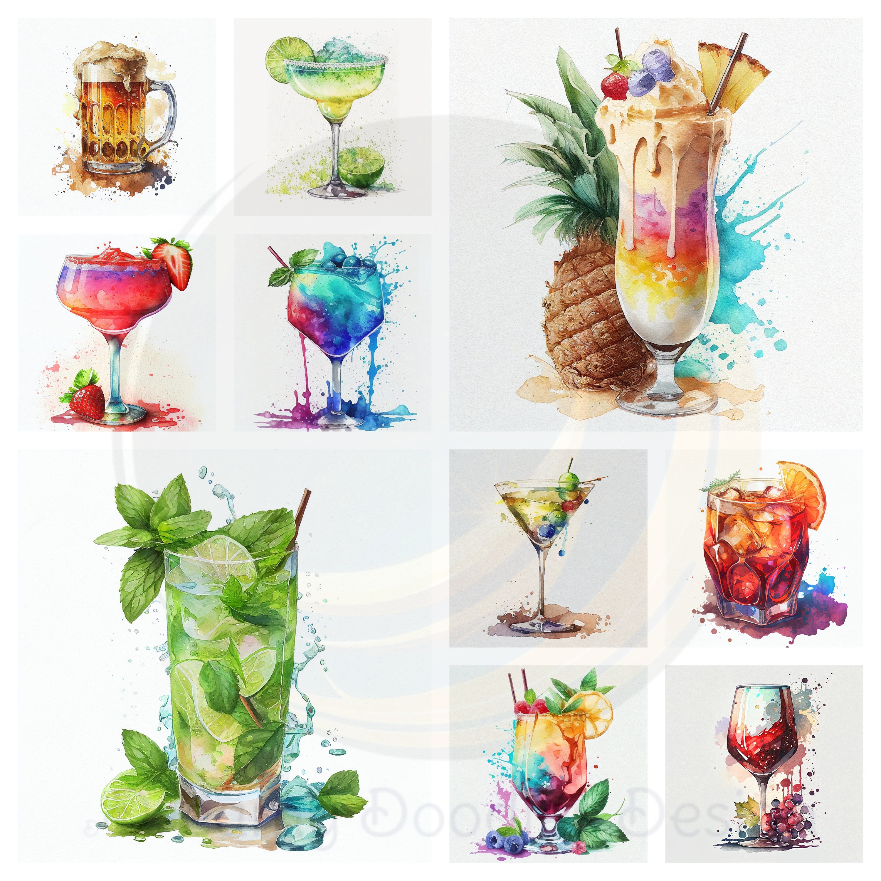 Watercolor Cocktails Clipart - Etsy
