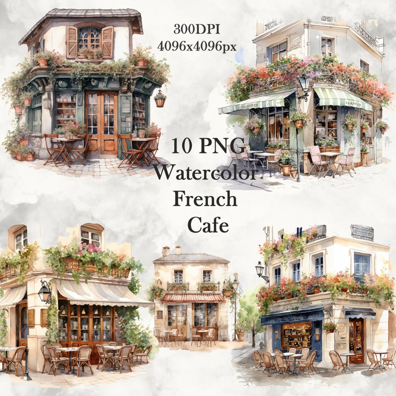 Watercolor French Cafe Clipart - Etsy