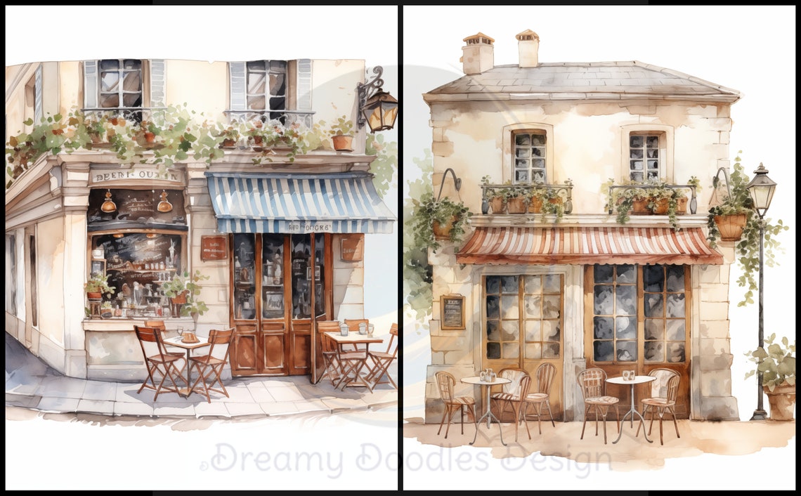 Watercolor French Cafe Clipart - Etsy