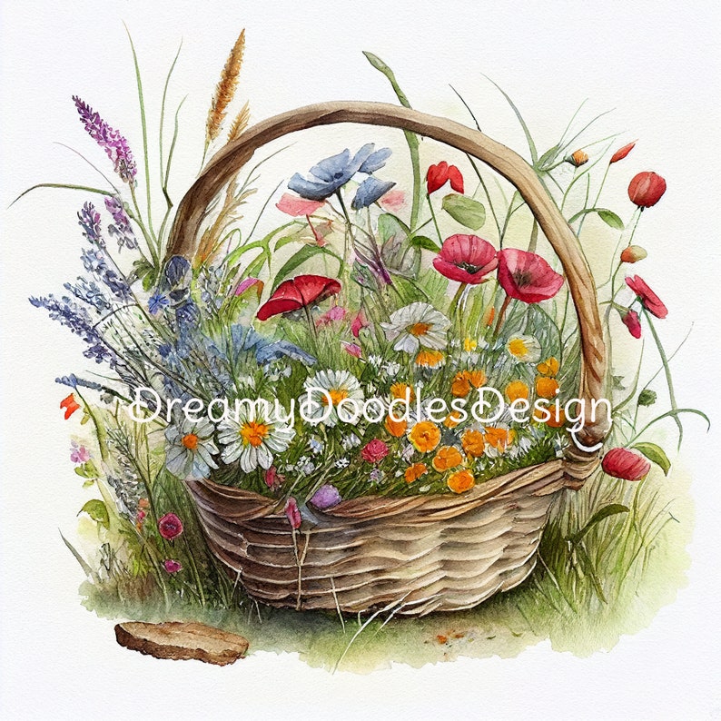 Spring Flowers in a Basket - Etsy
