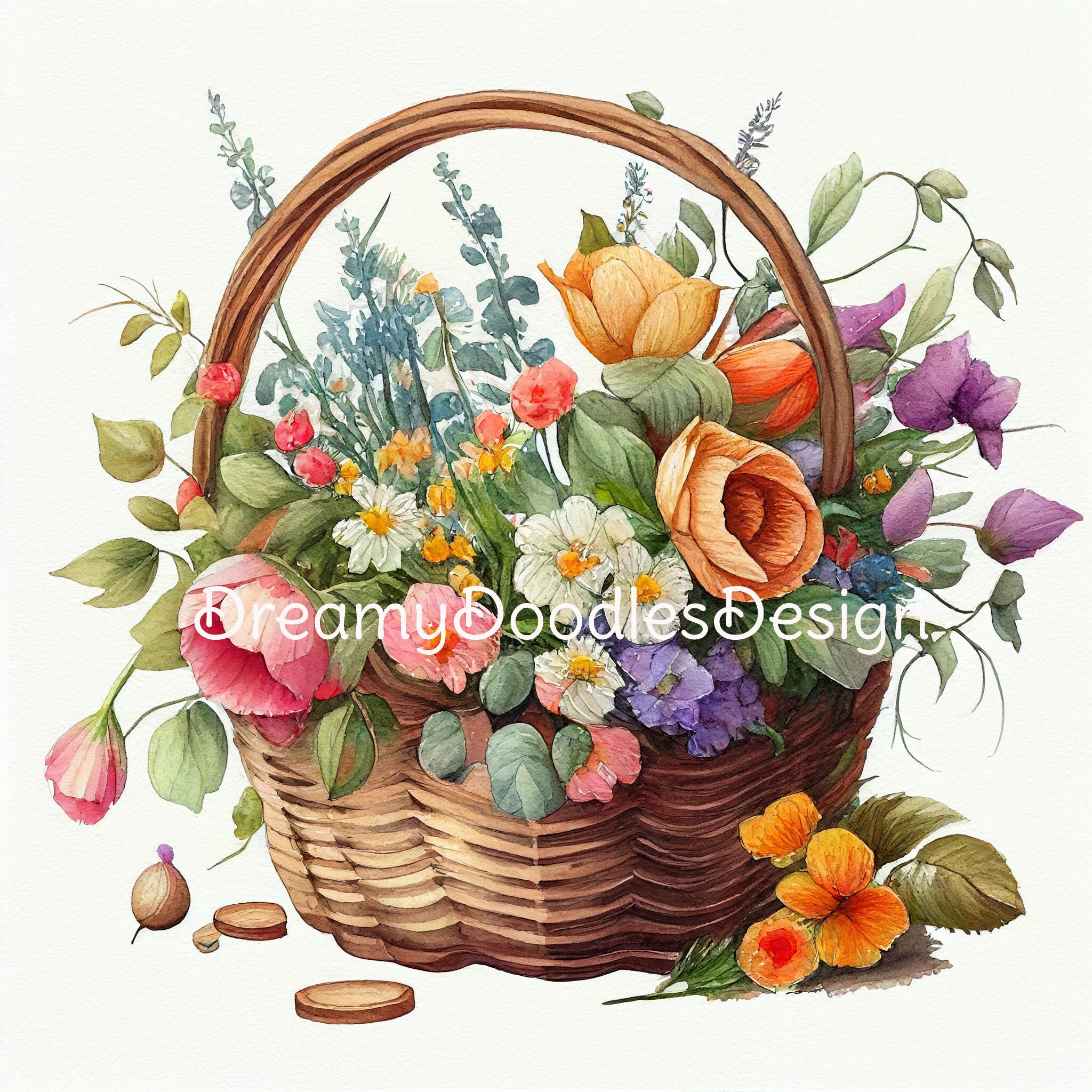 Spring Flowers in a Basket - Etsy