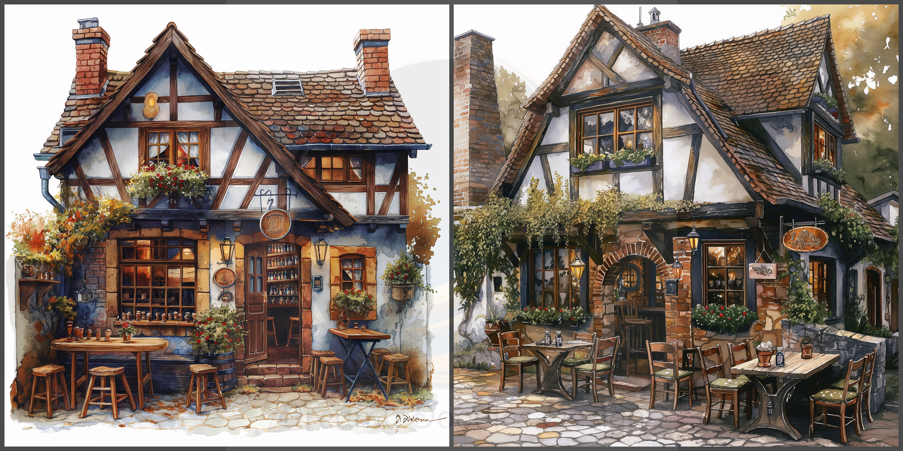 Watercolor Old Pub Clipart - Etsy