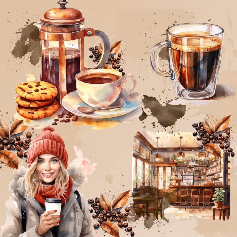 Watercolor Coffee Clipart - Etsy