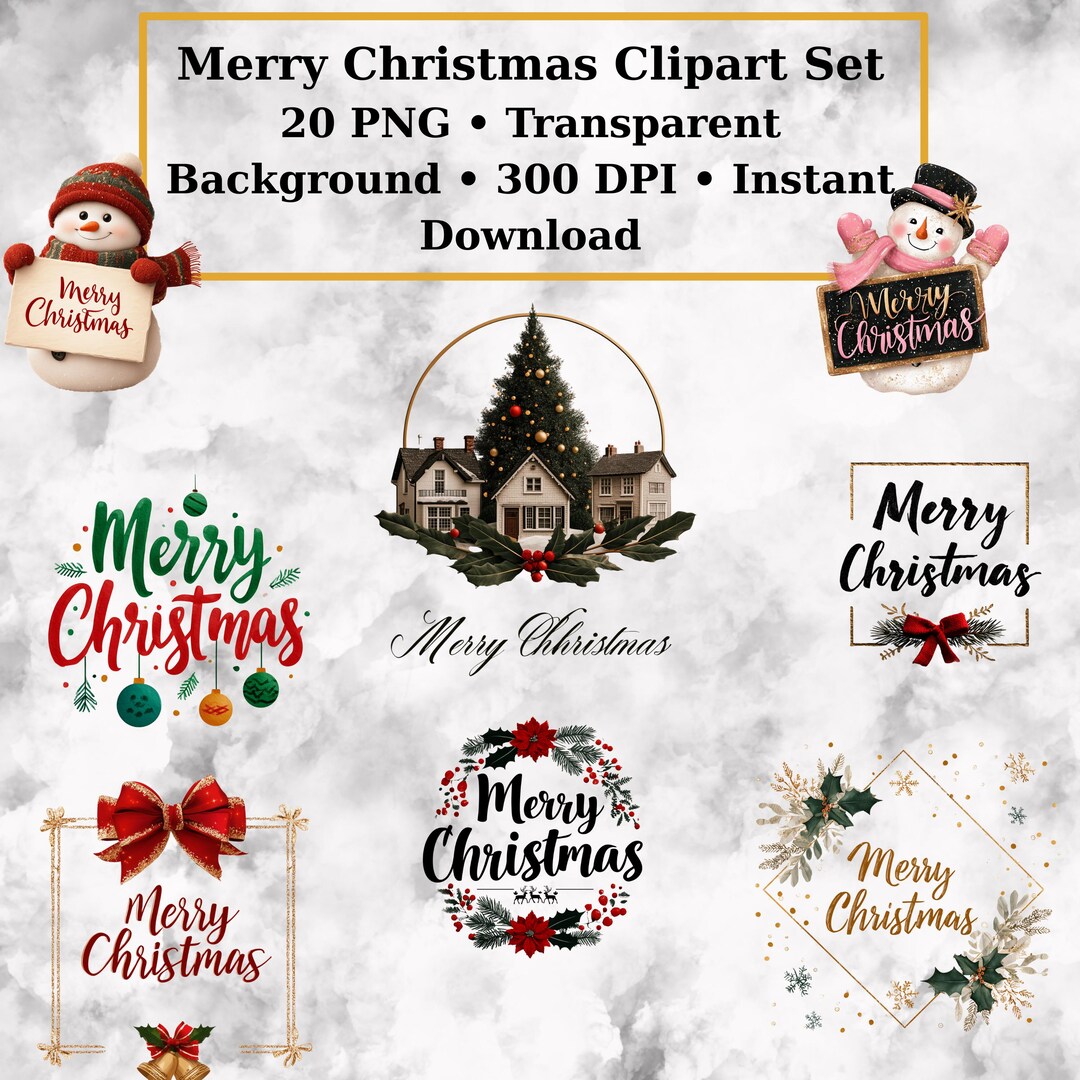 Merry Christmas Clipart Set – 20 PNG | Transparent Background ...