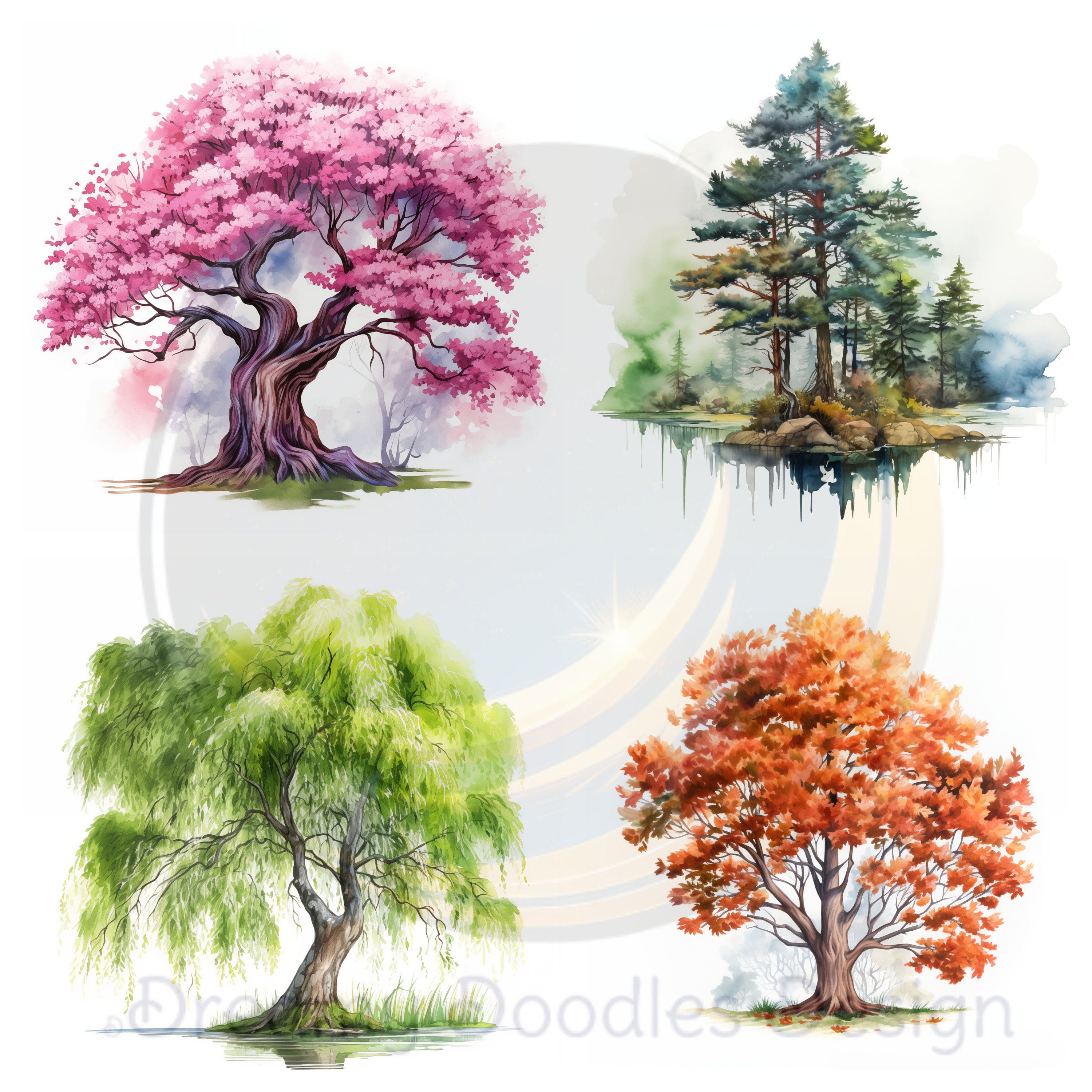 Watercolor Tree Clipart - Etsy