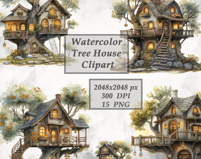 Tree House Clipart - Set of 8 High-quality PNG - Digital Download ...