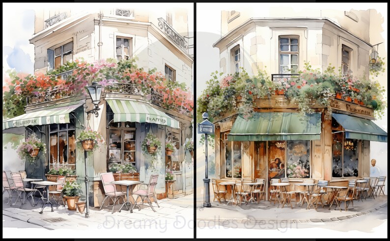 Watercolor French Cafe Clipart - Etsy