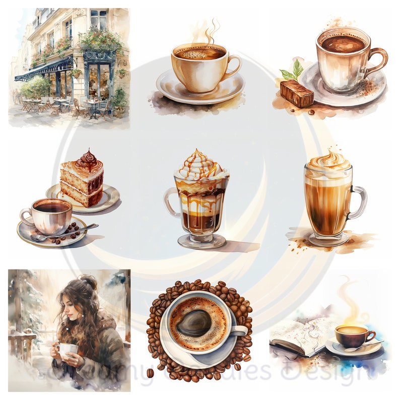 Watercolor Coffee Clipart - Etsy