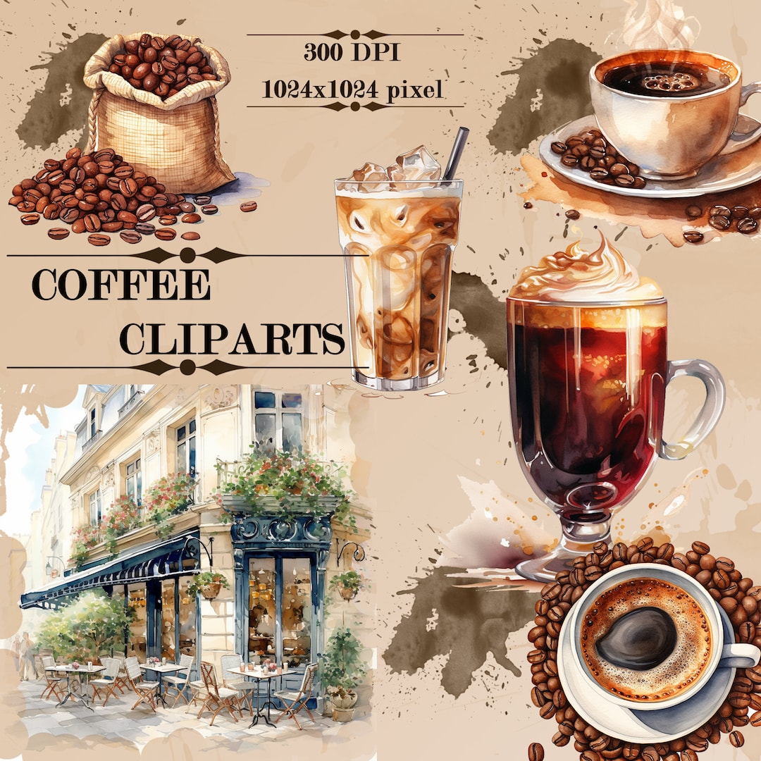 Watercolor Coffee Clipart - Etsy