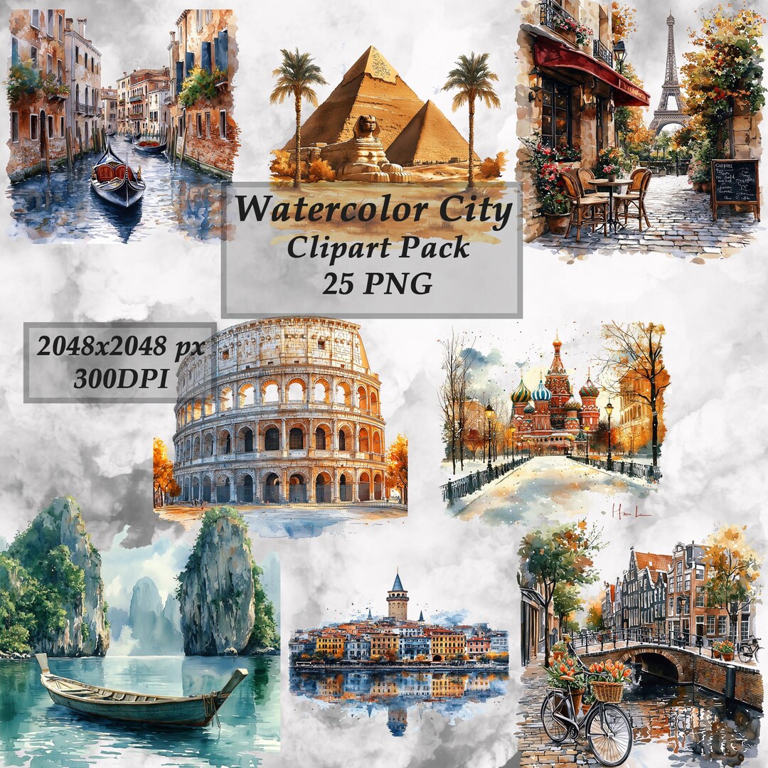 World Famous Landmarks Clipart – 25 Watercolor Travel Illustrations ...