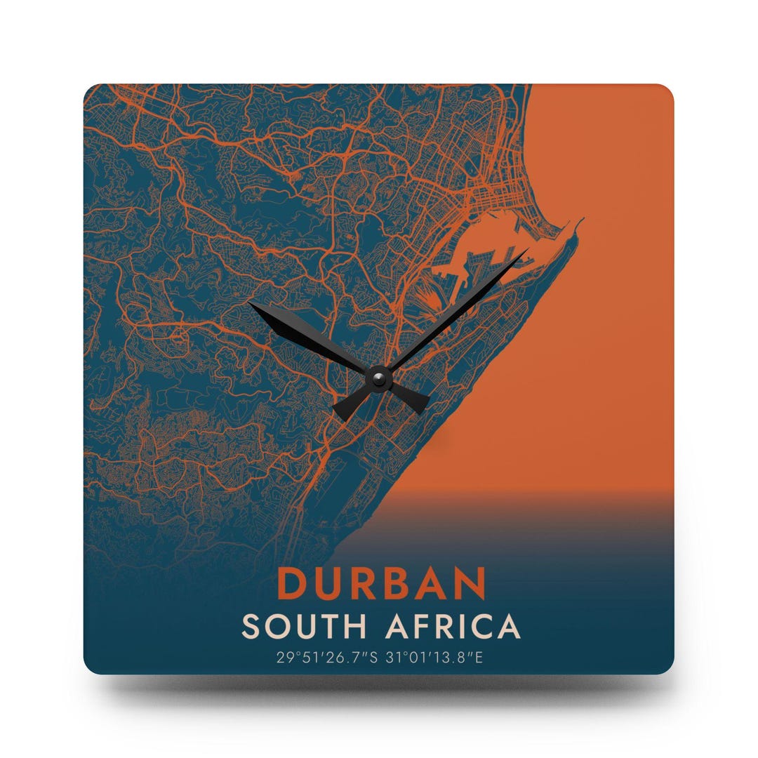 Durban South Africa City Map Square Wall Clock - Etsy