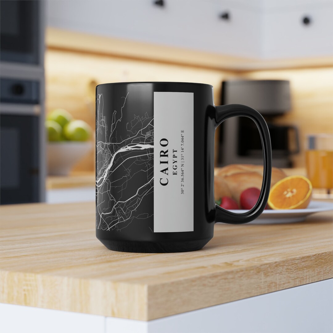 Cairo Egypt City Map Coffee Mug Black 15oz, Custom Coffee Mug, Ceramic Mug, City Map Mugs ...