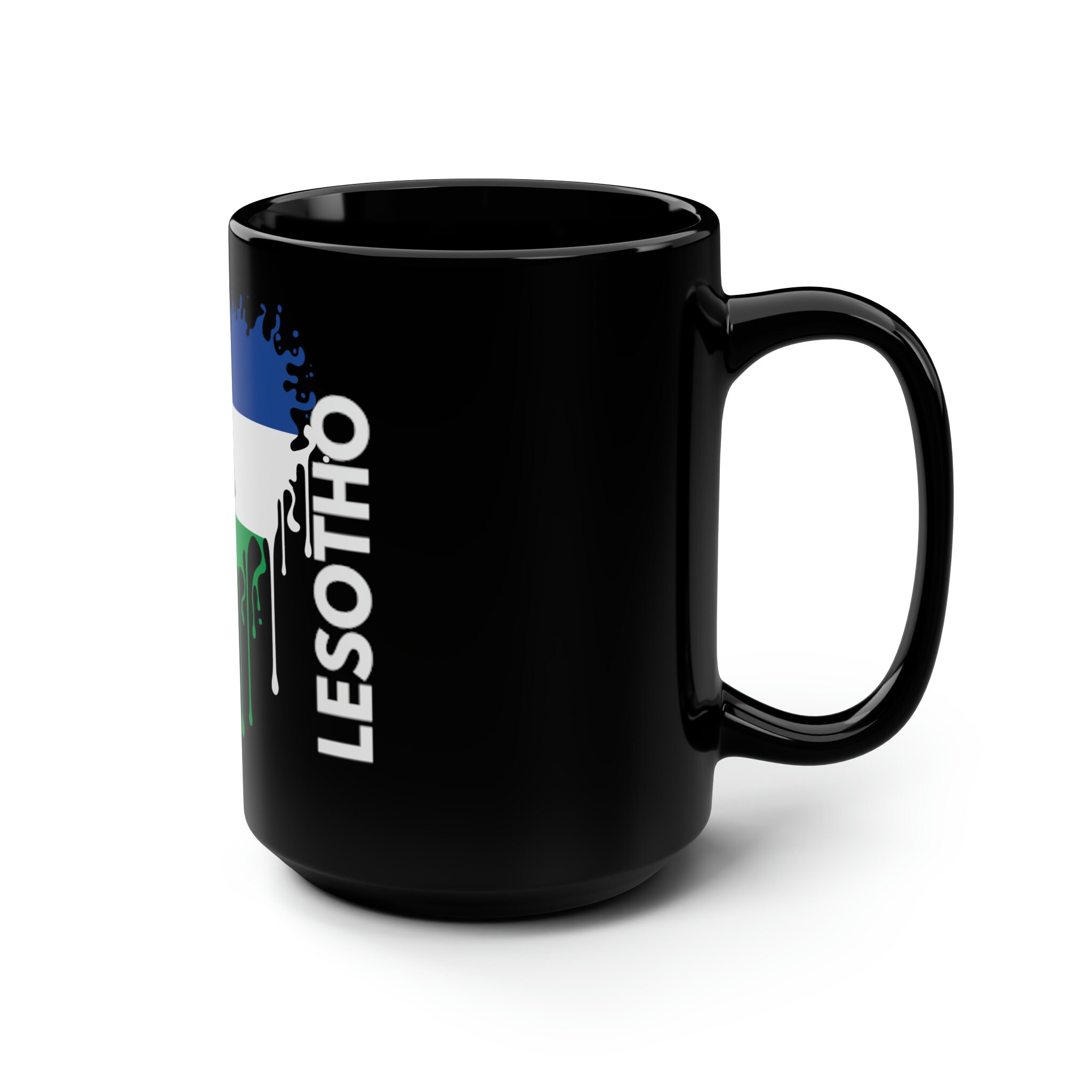 Lesotho Flag Black Coffee Mug, 15 Oz Coffee Mug, Birthday Gift, Coffee ...