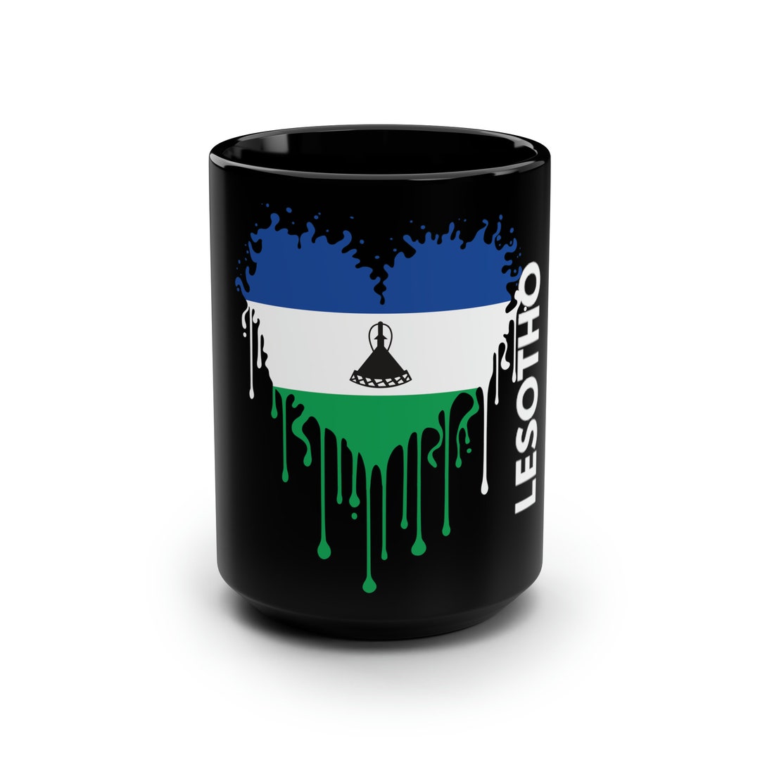 Lesotho Flag Black Coffee Mug, 15 Oz Coffee Mug, Birthday Gift, Coffee ...