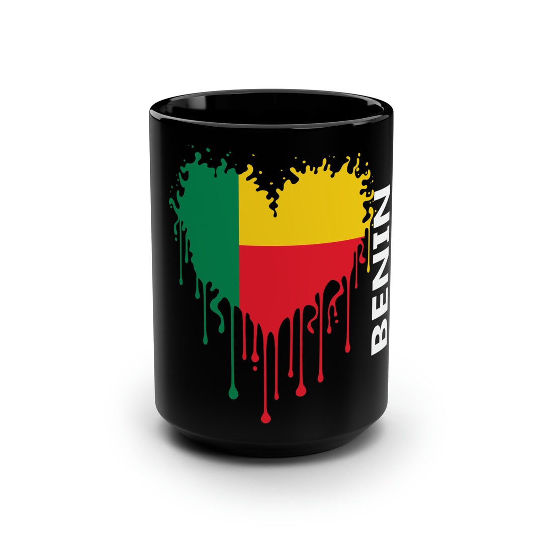 Benin Flag Drip Black Coffee Mug, 15 Oz Coffee Mug, Birthday Gift ...