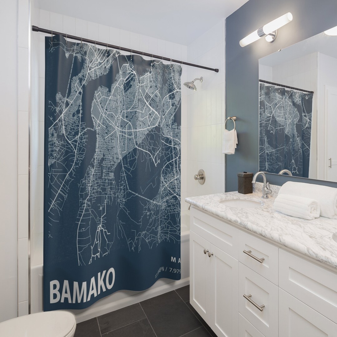 Bamako Mali City Map Print Shower Curtain, Custom Shower Curtains ...