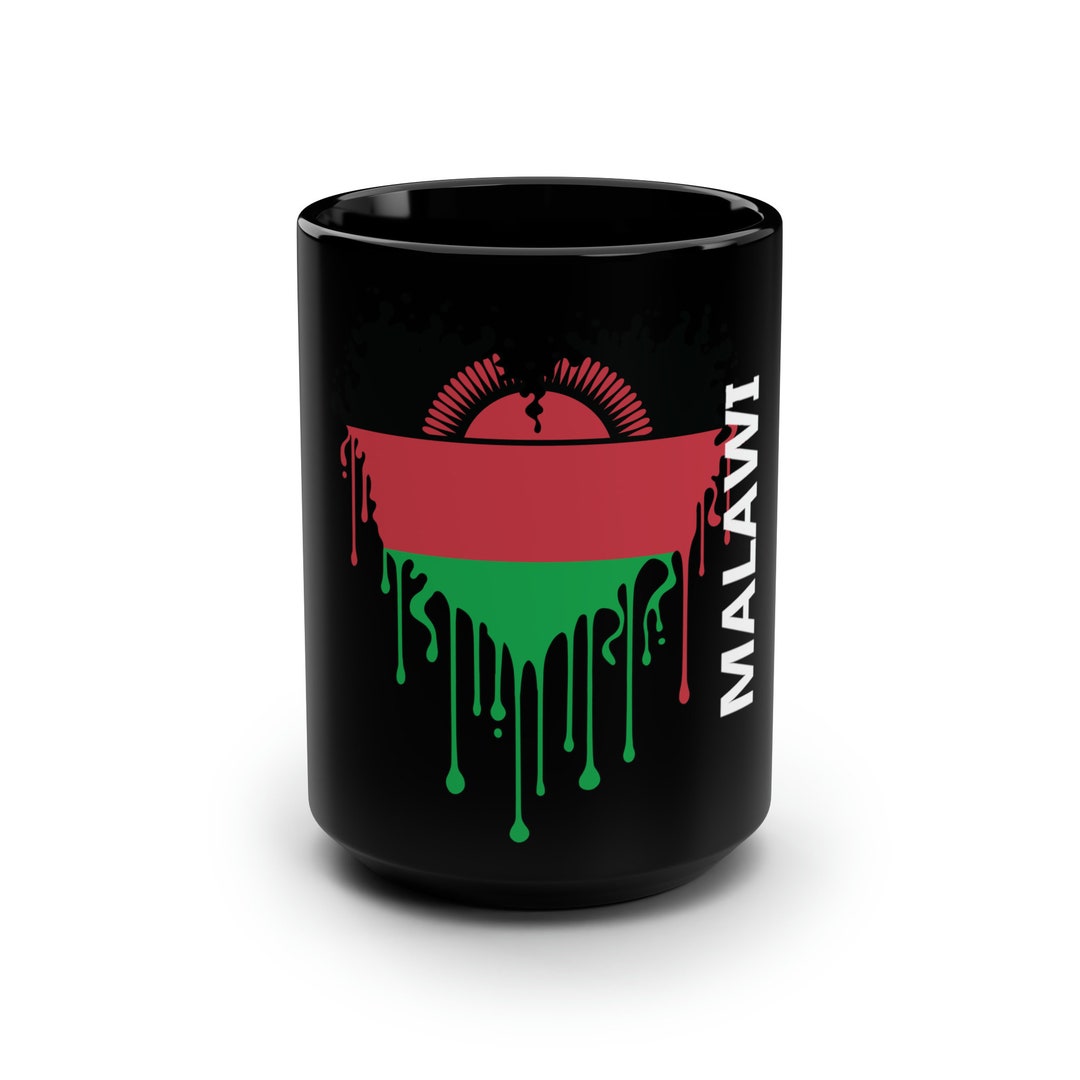 Malawi Flag Drip Black Coffee Mug, 15 Oz Coffee Mug, Birthday Gift ...