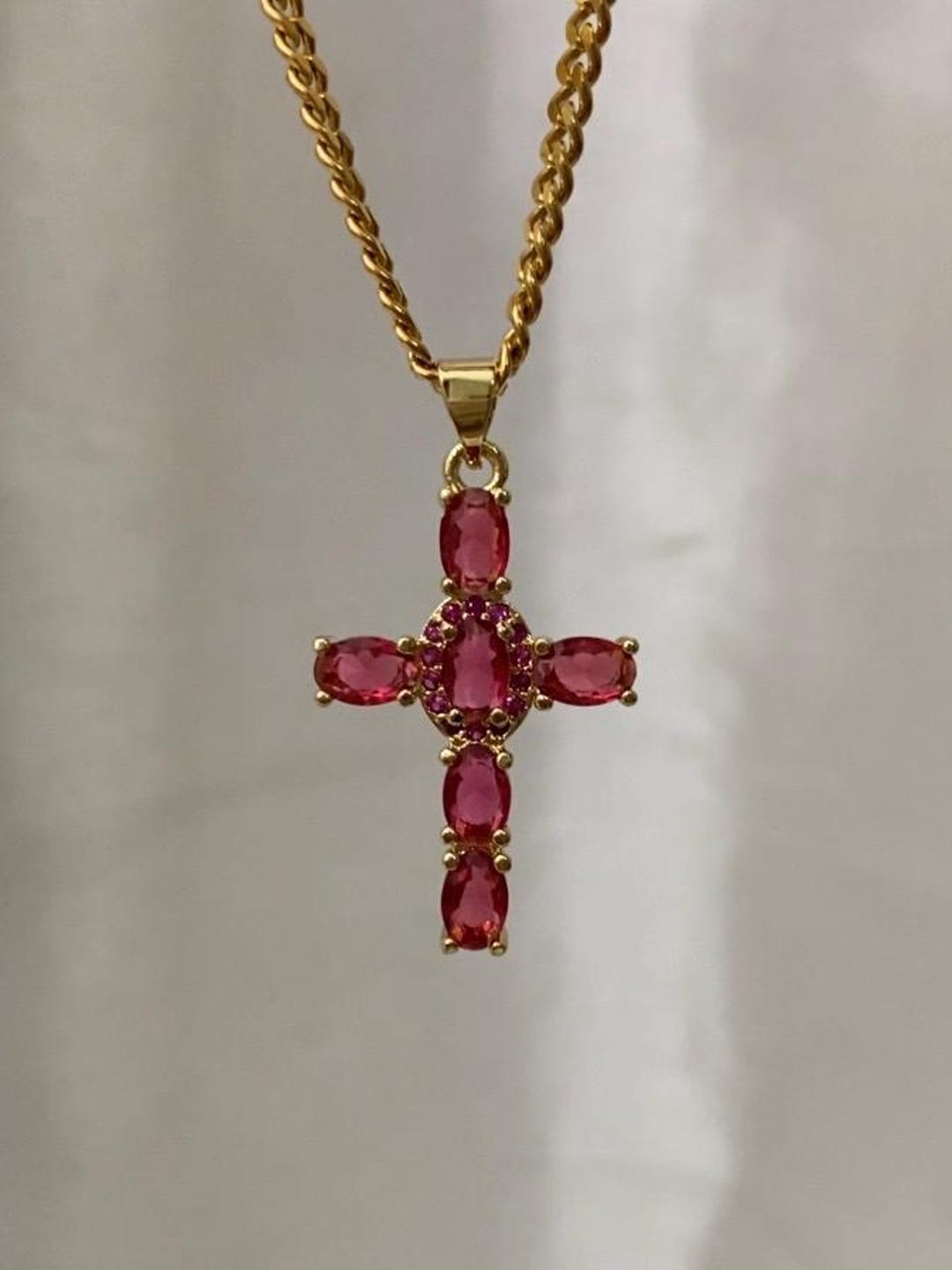 Red Cross Necklace Crystal Cross Religious Cross Charm Christian Faith ...