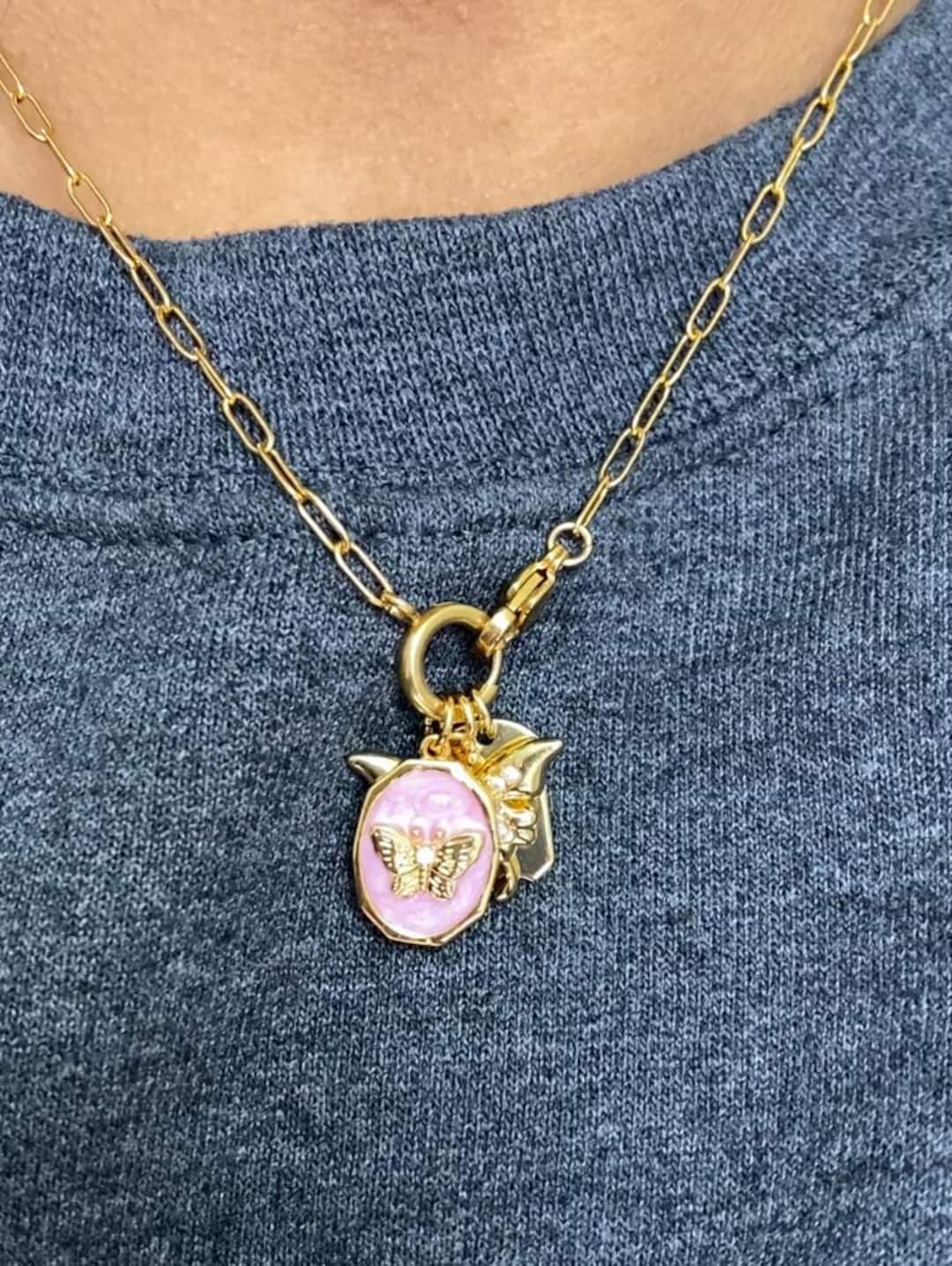 Gold Charm Holder Necklace, Waterproof & Tarnish Free, Custom Charm ...