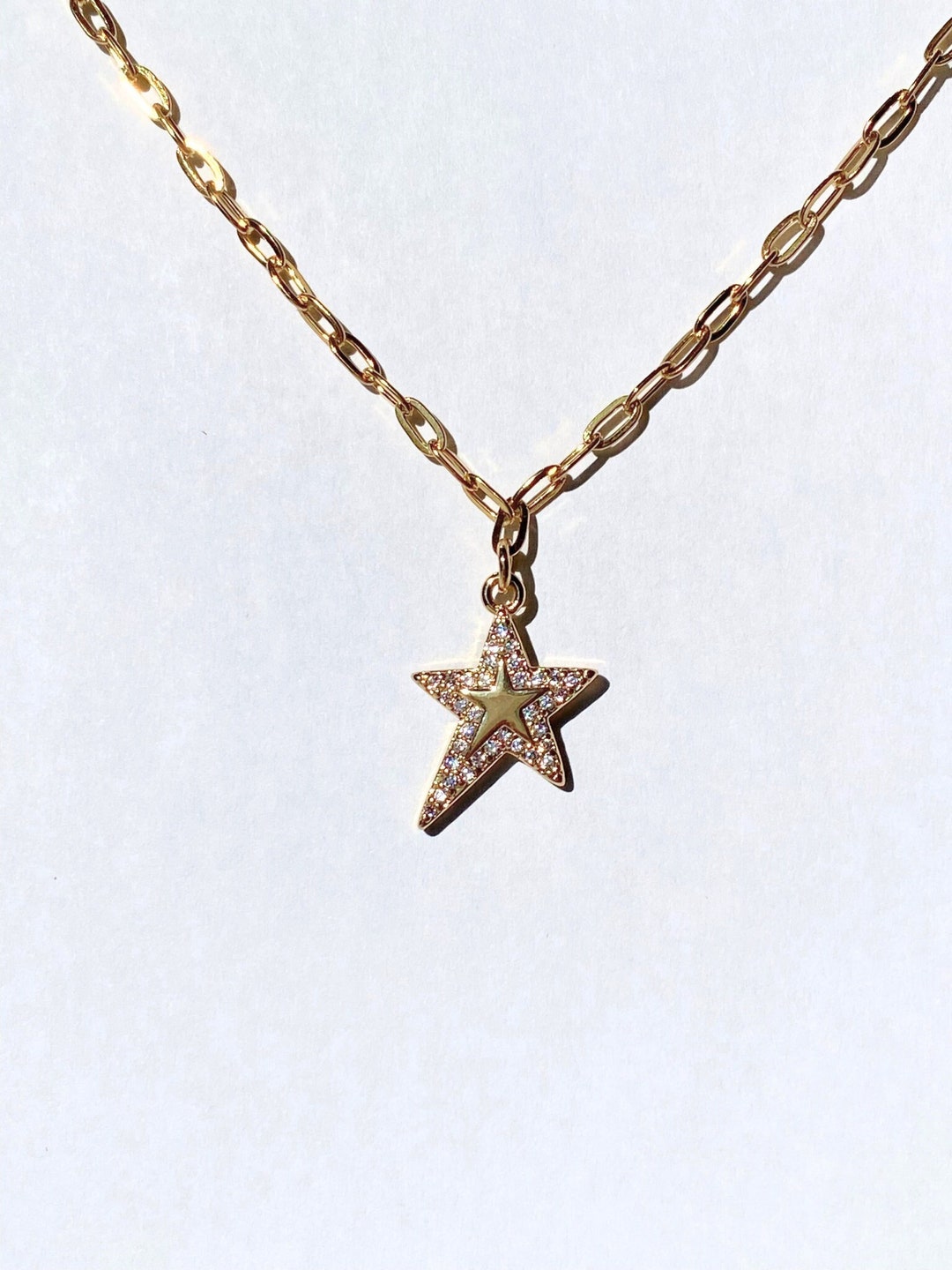 Y2K Magic Star Necklace, Gold Crystal Star Necklace, Sparkly Star Charm ...