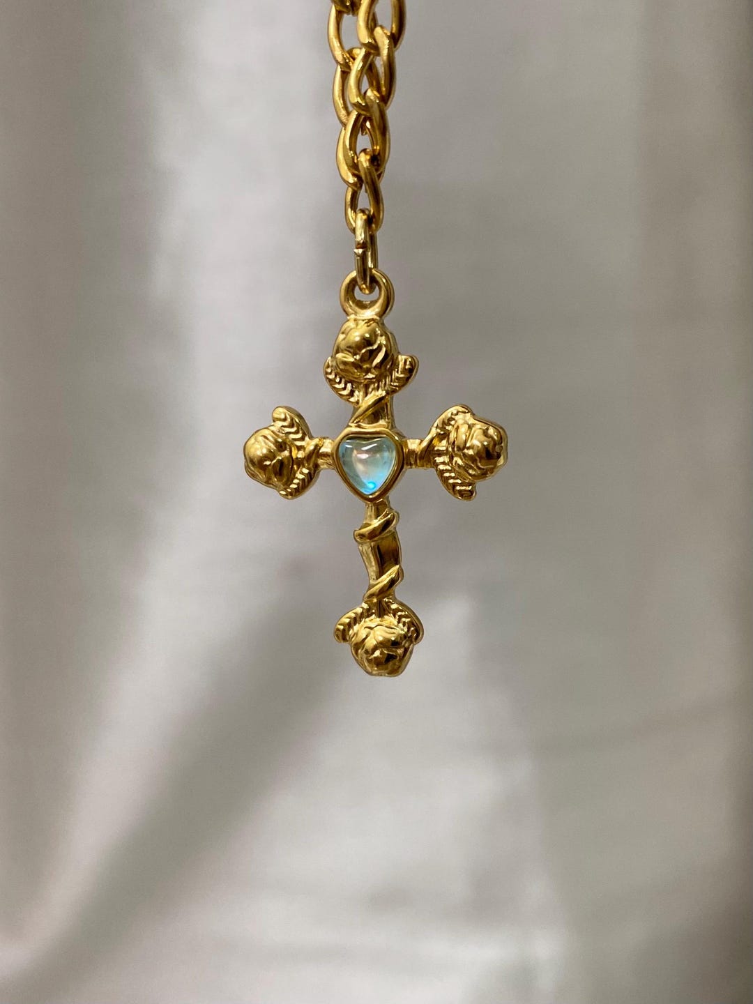 Blue Cross Necklace, Gold Cross Necklace, Gold Cross Pendant Charm ...