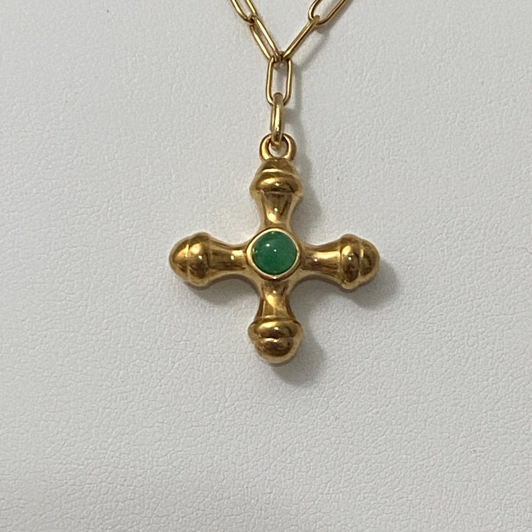 Green Stone Cross Necklace, Tiny Cross Necklace, Gemtstone Cross ...