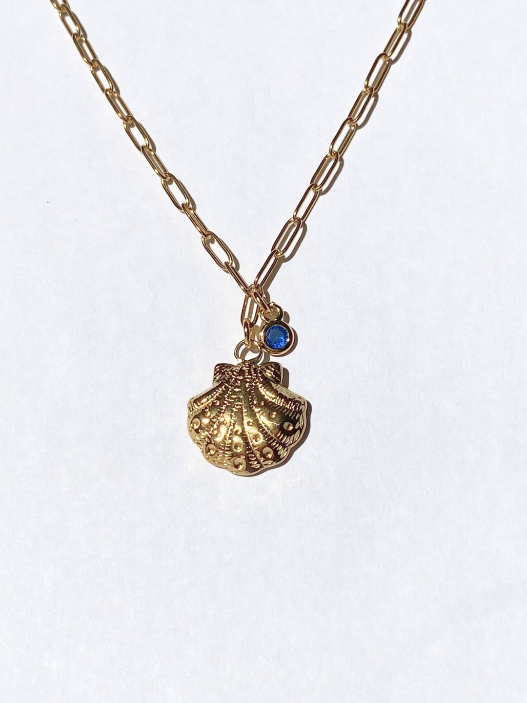 Mermaid Shell Necklace, Moonpool Necklace, Seashell Charm With Blue ...