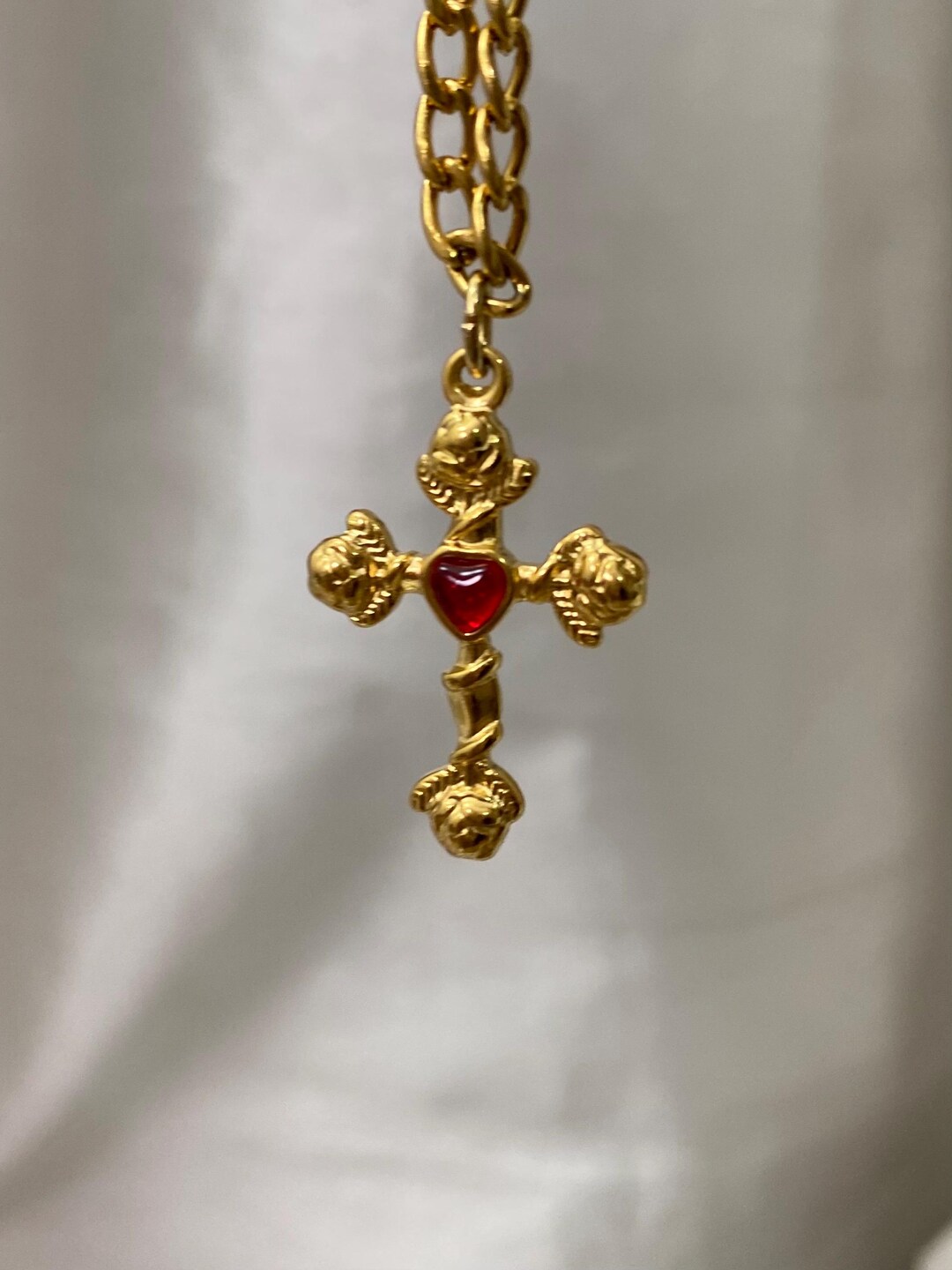 Red Cross Necklace, Gold Cross Necklace, Red Gold Cross Pendant Charm ...