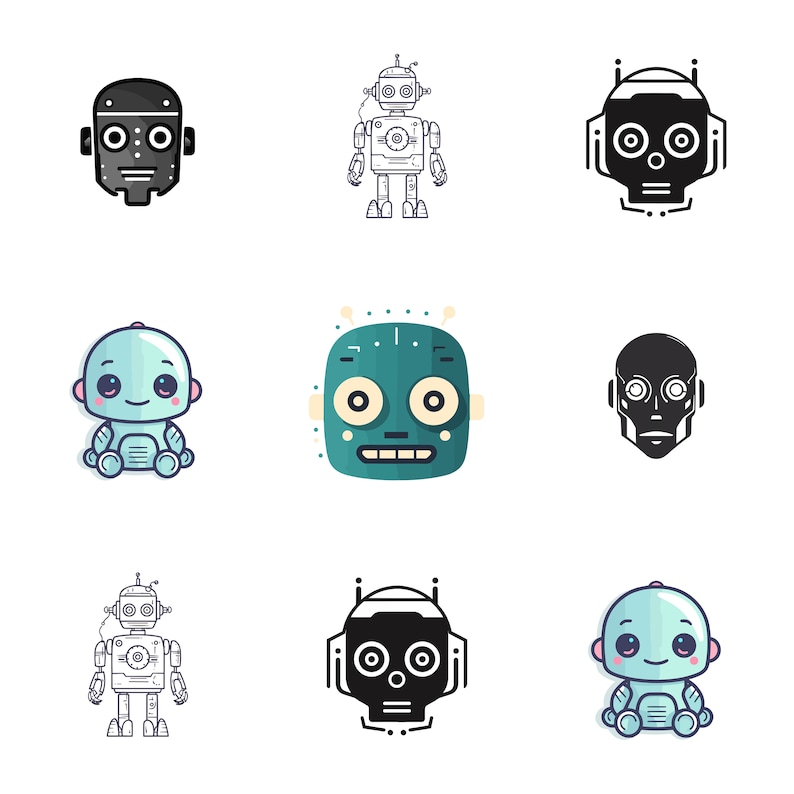 Digital Robot Bundle: 6 Robot Downloads With PNG, SVG, DXF, Pdf. Eps ...