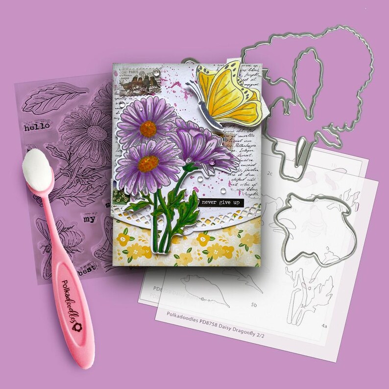Daisy Butterfly Wings Clear Stamps, Outline Cutting Dies and Layering ...