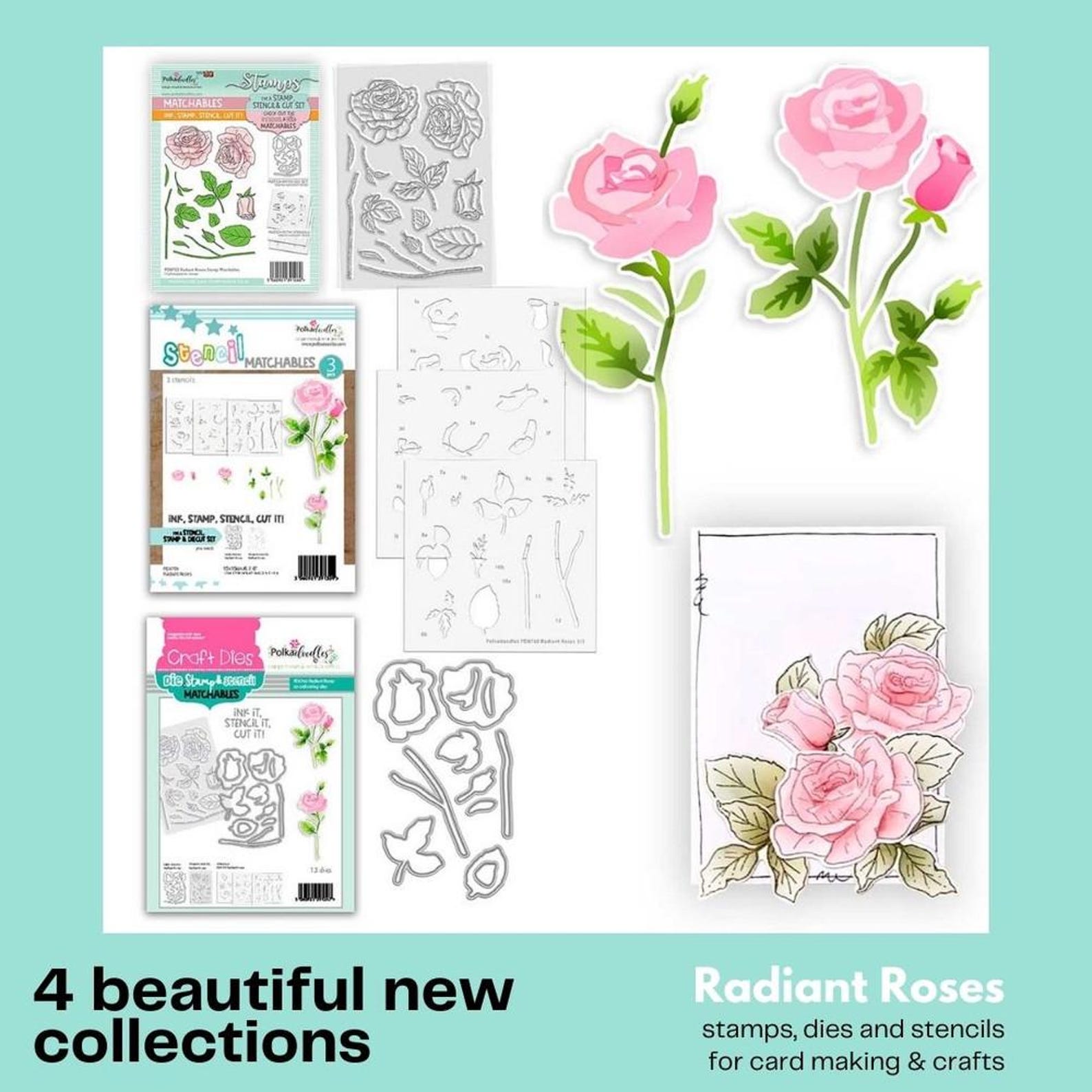 Radiant Roses Clear Stamps, Outline Cutting Dies and Layering Stencils ...