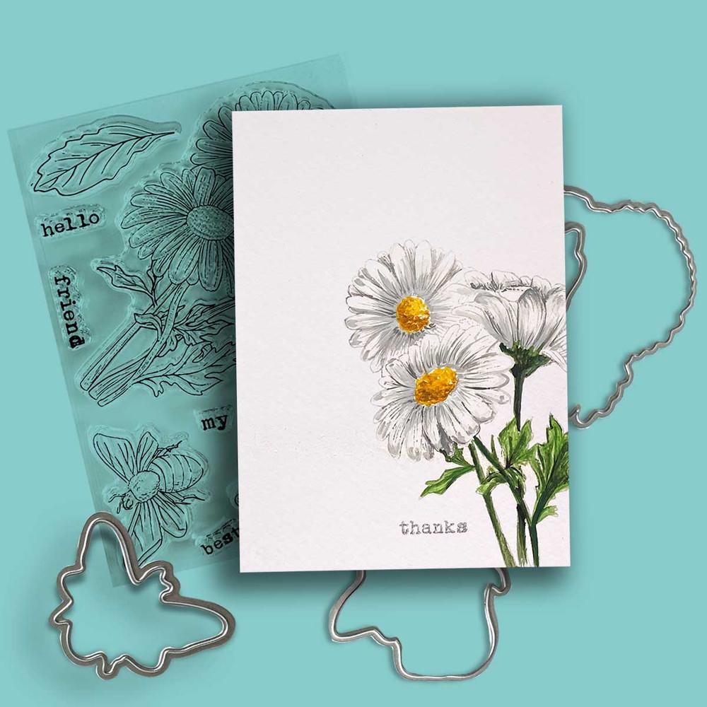 Daisy Butterfly Wings Clear Stamps, Outline Cutting Dies and Layering ...