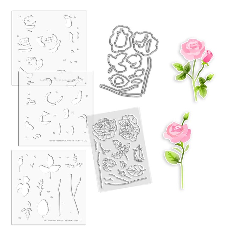Radiant Roses Clear Stamps, Outline Cutting Dies and Layering Stencils ...