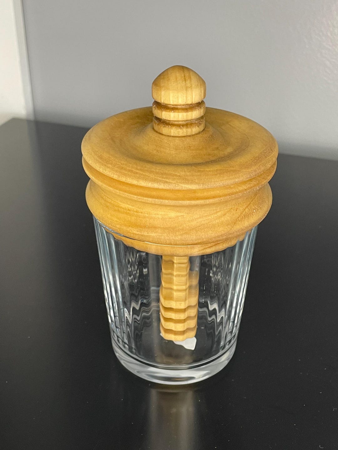 Decorative Glass Honey Dipper Jar With Hand-turned Maple Wood Lid With ...
