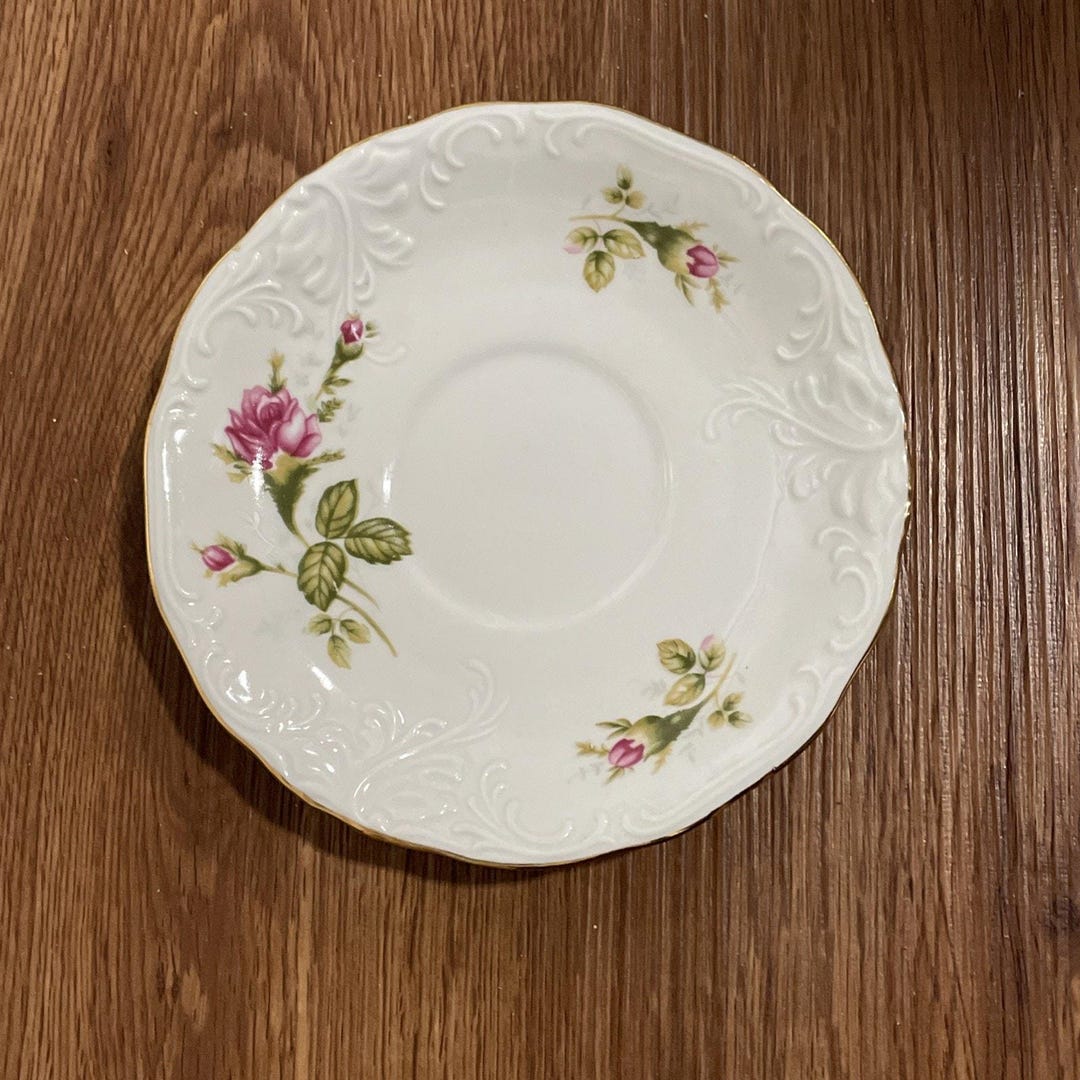Wawel China WAV69 Pattern Pink Roses With Gold Trim Rimmed Saucers Set ...