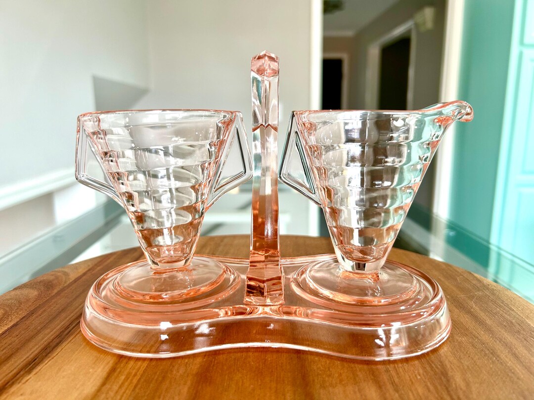1930s Vintage Westmoreland Glass Sugar and Creamer Caddy Set - Pink Tea ...