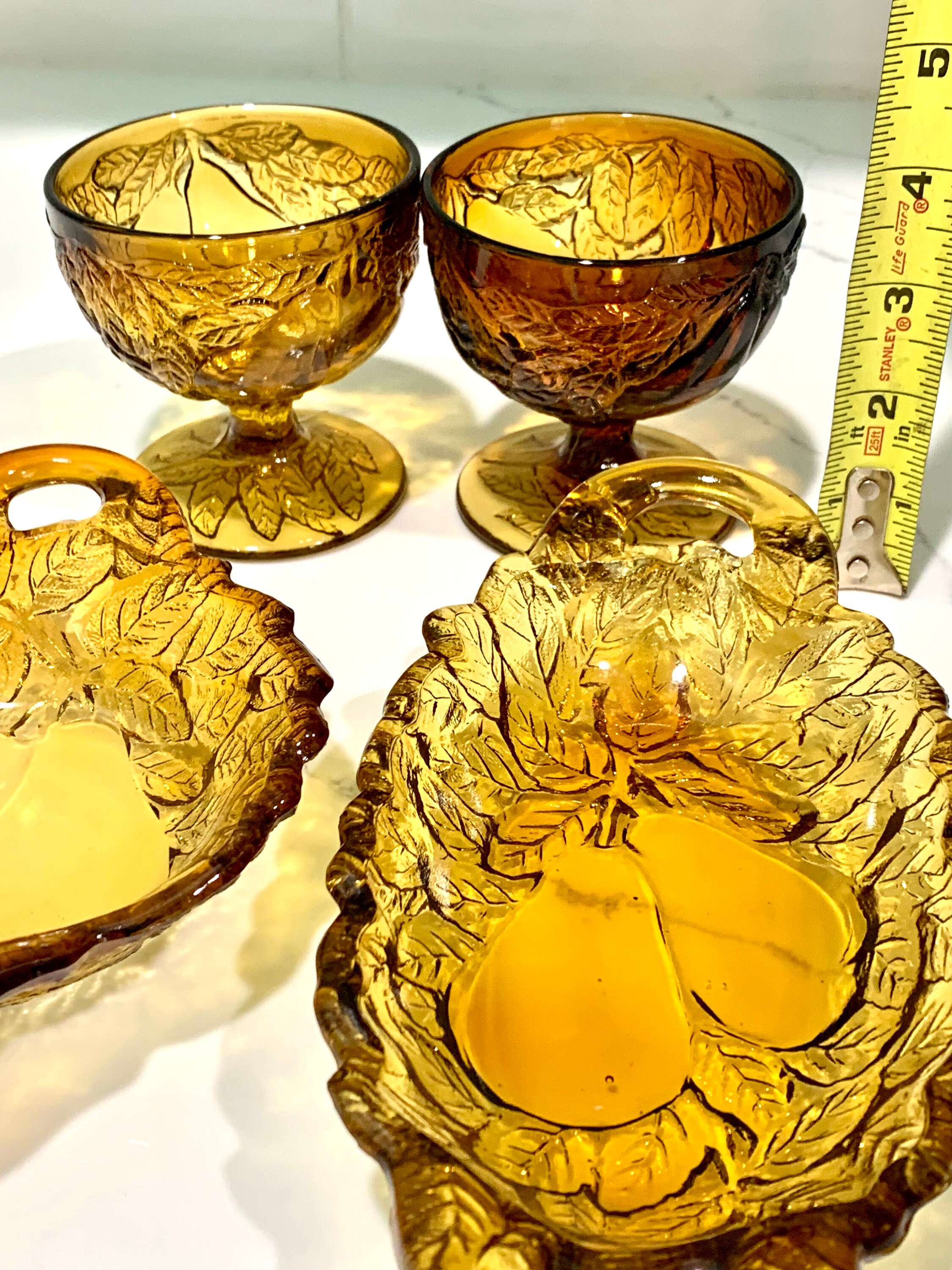 4 Piece Vintage Tiara Glass Set Amber Burnt Honey Sweet Pear Serving - Etsy
