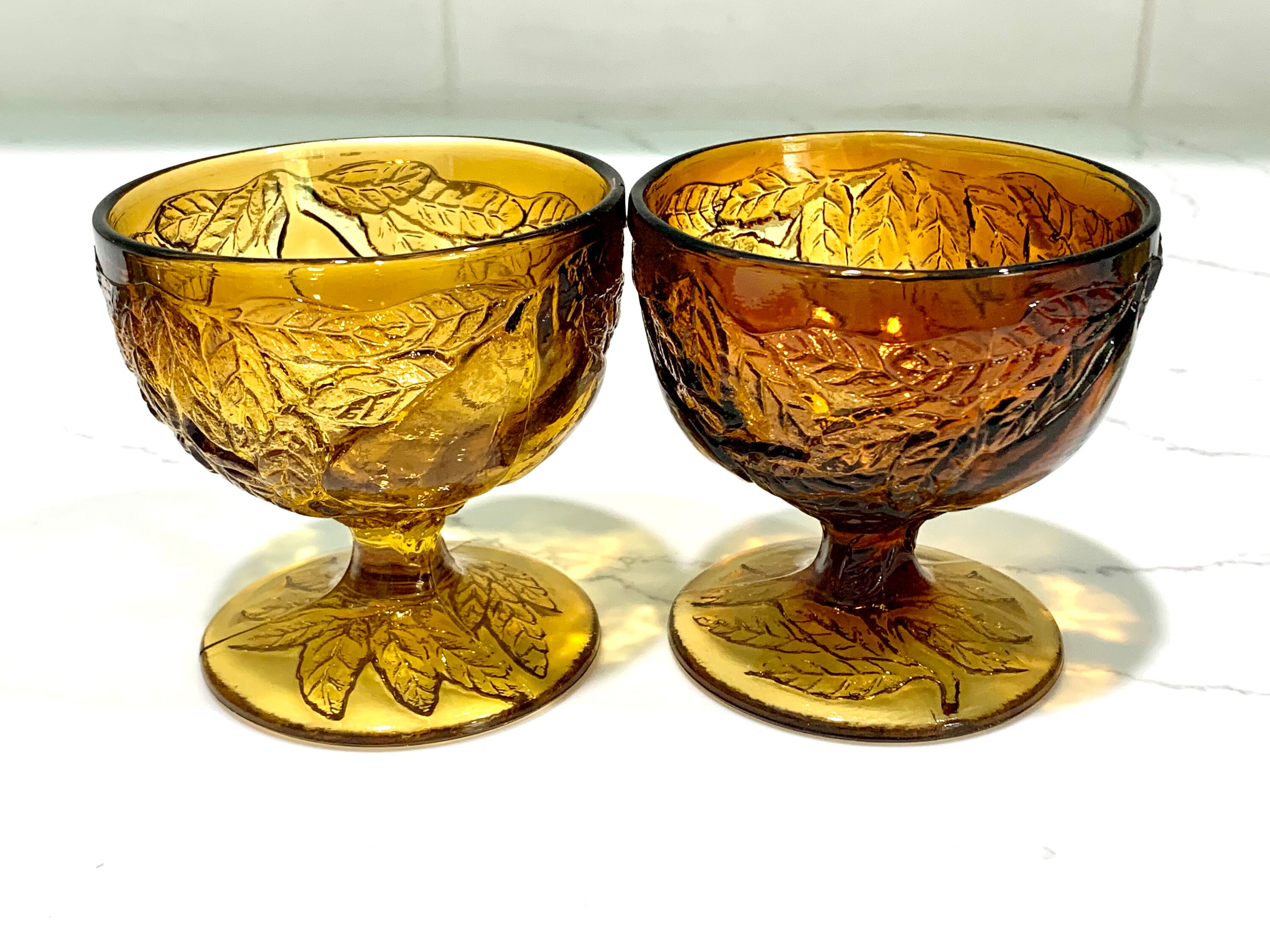 4 Piece Vintage Tiara Glass Set Amber Burnt Honey Sweet Pear Serving - Etsy