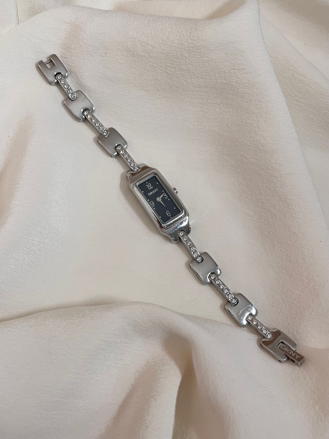Iconic Vintage 90s Y2K Silver Chrome Steel Link Chain Rhonestone Strap ...