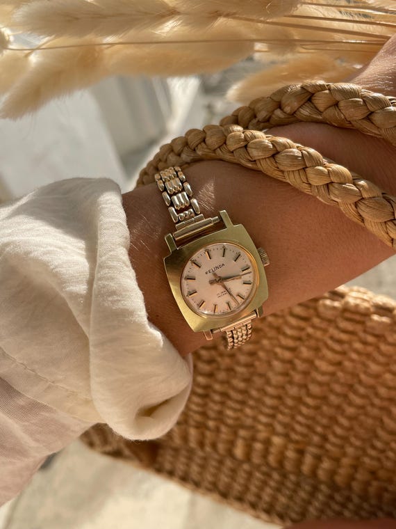 Vintage 1970s 17 Jewels Swiss Manual Wind Up Dial Gol… - Gem